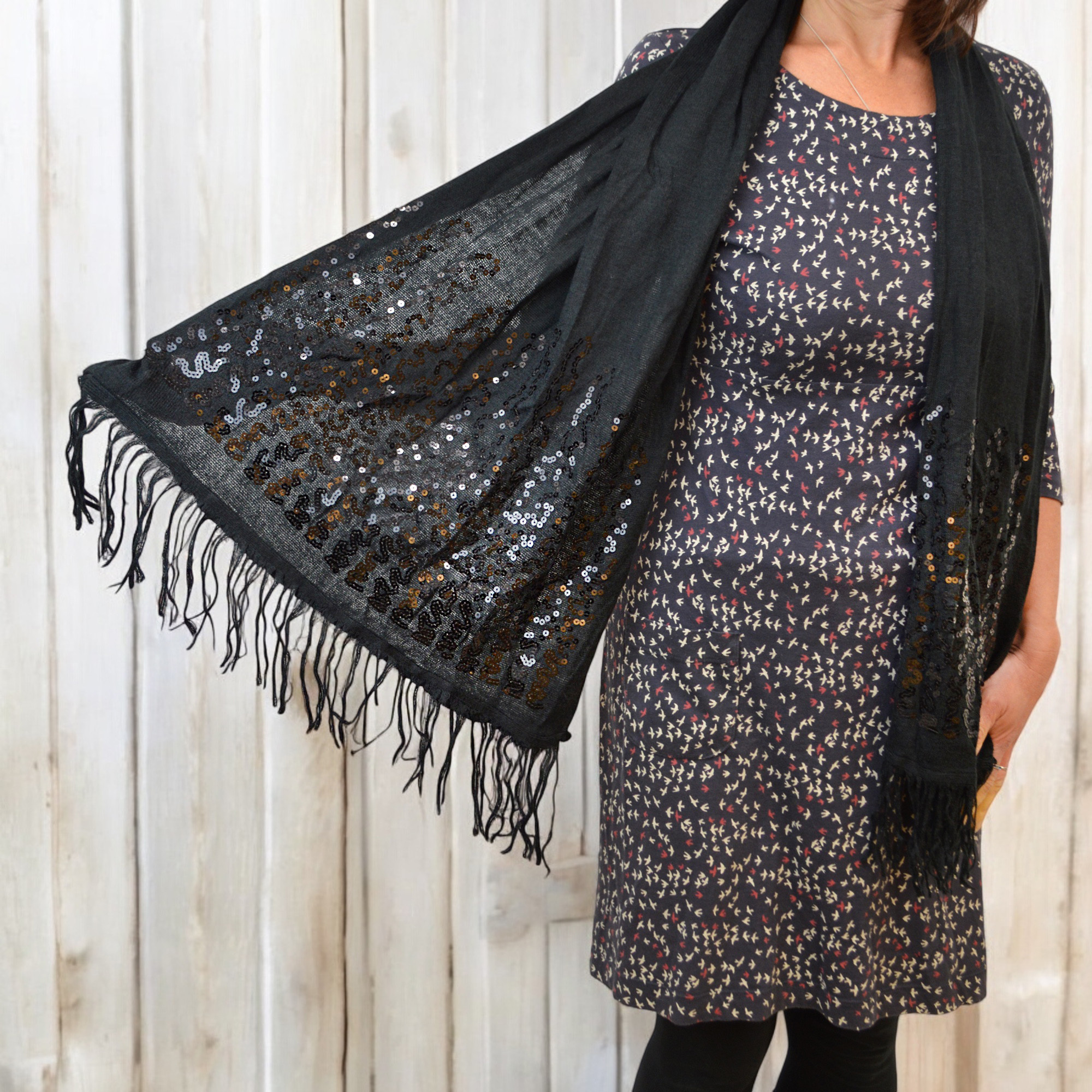Black sparkly scarf store